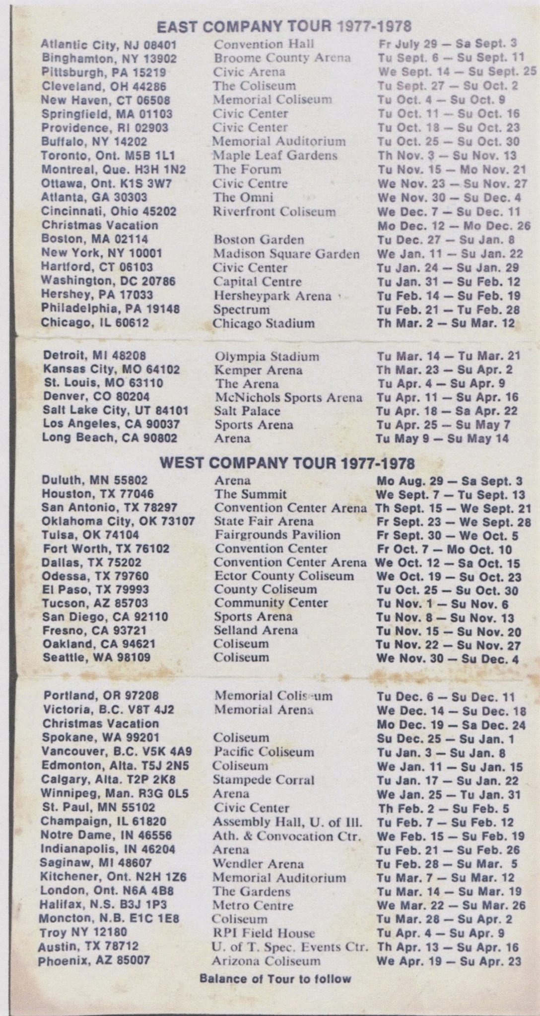 Ice Capades Tour Itineraries – Ice Capades The Blade